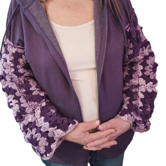 Handmade | Tops | Upcycled Sweatshirt With Crochet Granny Square ...